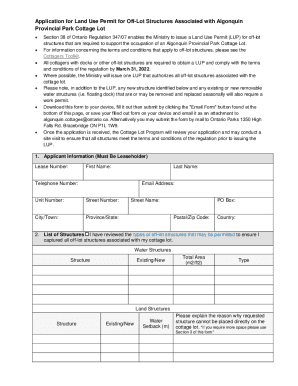 Fillable Online Application for Land Use Permit for Off-Lot Structures ...