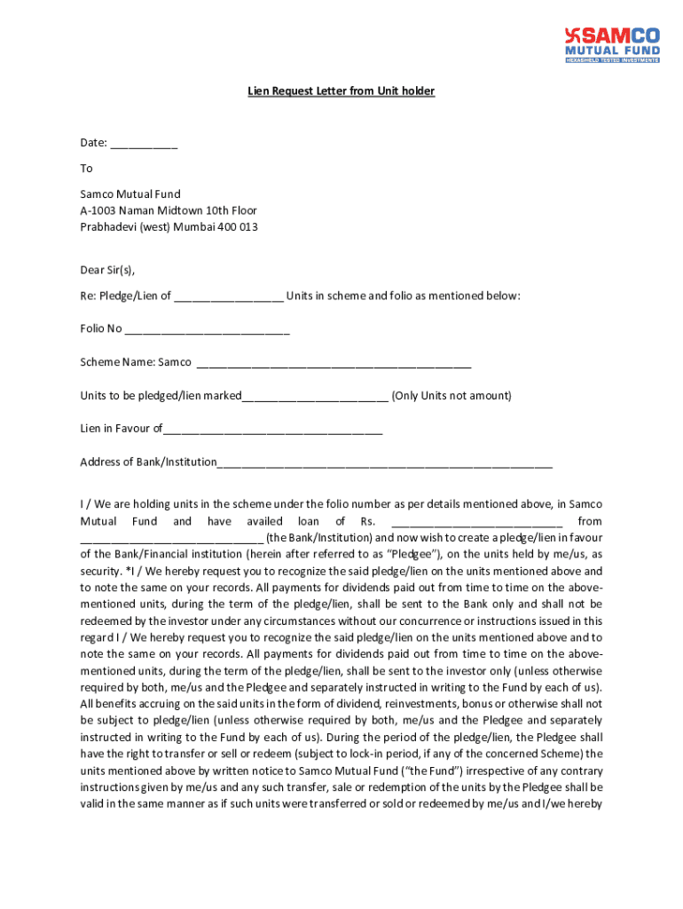 Fillable Online Request letter for lien removal (On Bank's /Financial ... Fax Email Print ...