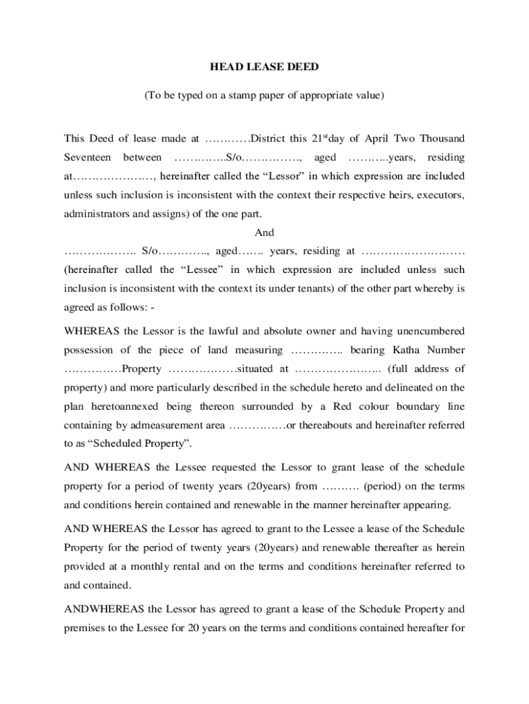 Fillable Online head lease deed Fax Email Print - pdfFiller