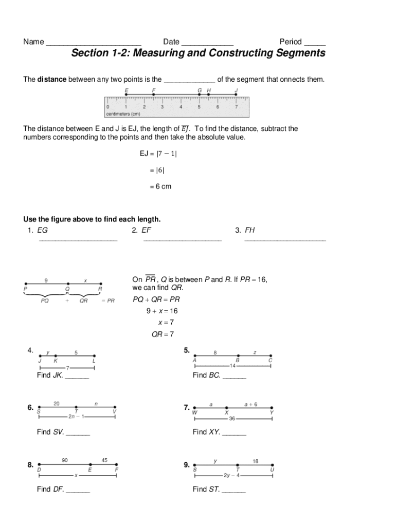 Fillable Online 1.2 - Measuring and Constructing Segments Flashcards ...