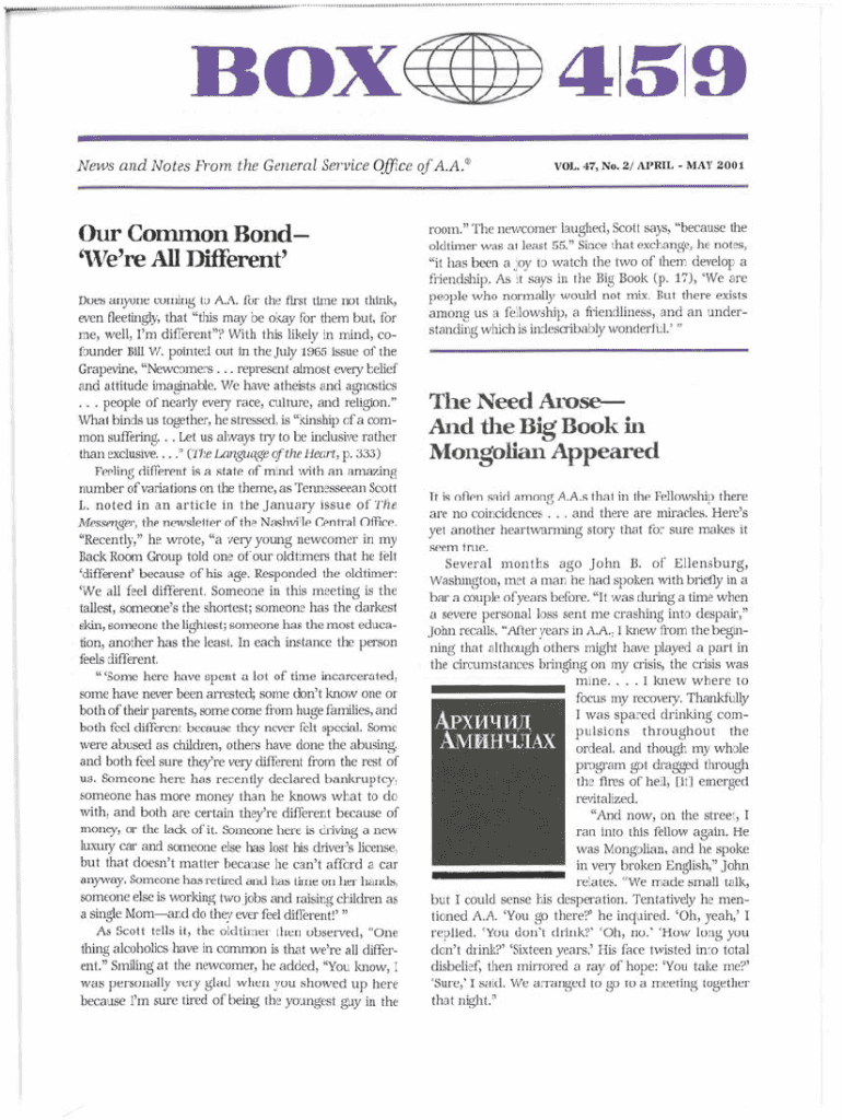 Fillable Online Our Common Bond 'We're All Different' - Alcoholics Anonymous Fax Email Print ...