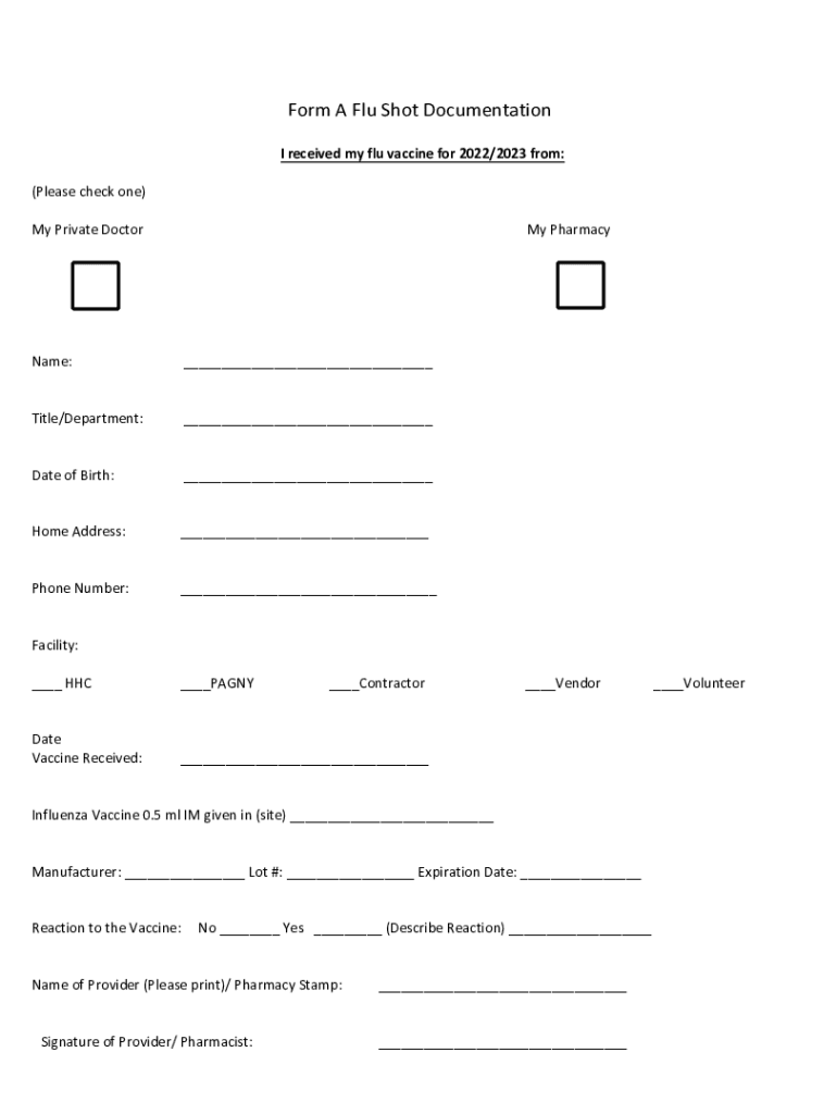 Fillable Online Form A Flu Shot Documentation Fax Email Print - pdfFiller