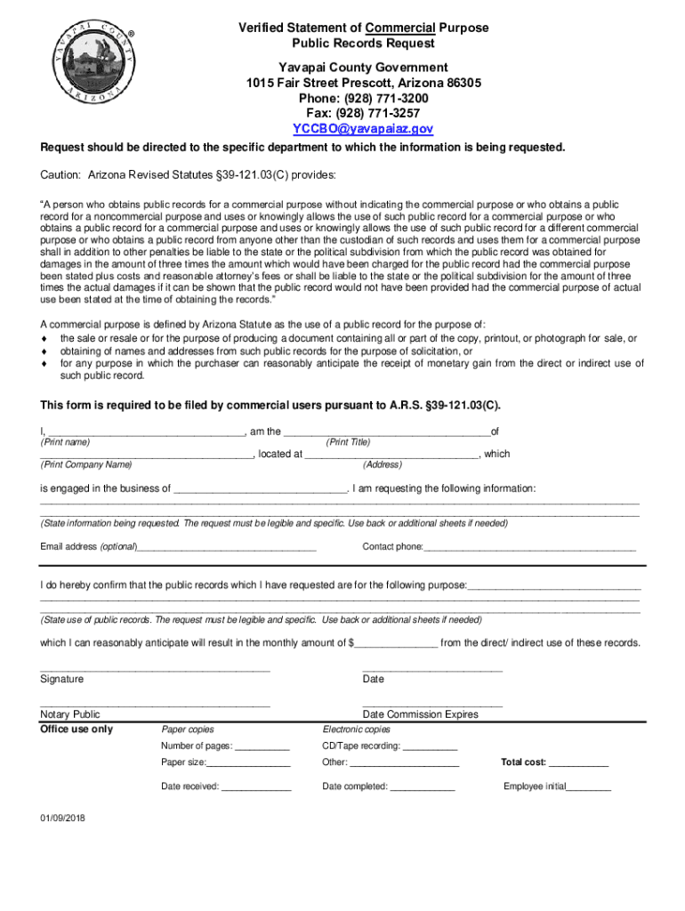 Fillable Online Verified Statement of Commercial Purpose Public Records ...