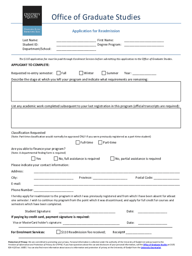 Fillable Online The $110 application fee must be paid through Enrolment Services before ...