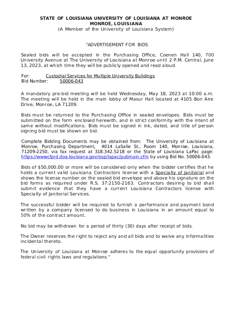 "ADVERTISEMENT FOR BIDS Doc Template | pdfFiller