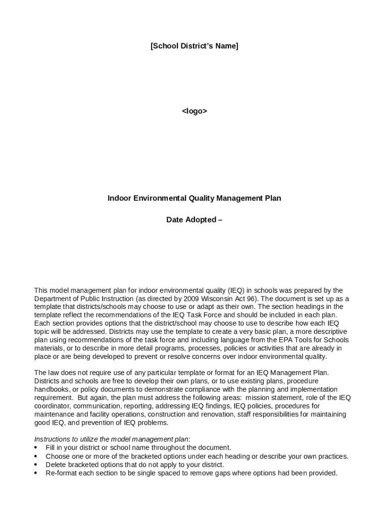 Indoor Environmental Quality Model Plan Template - dpi wi Doc Template ...