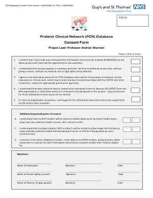 Fillable Online Preterm Clinical Network (PCN) Database Consent Form ...