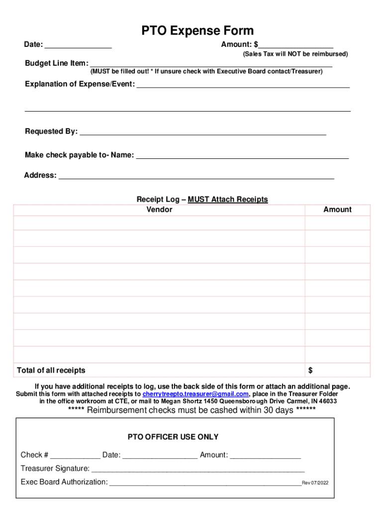 Fillable Online PTO Expense Form Fax Email Print - pdfFiller