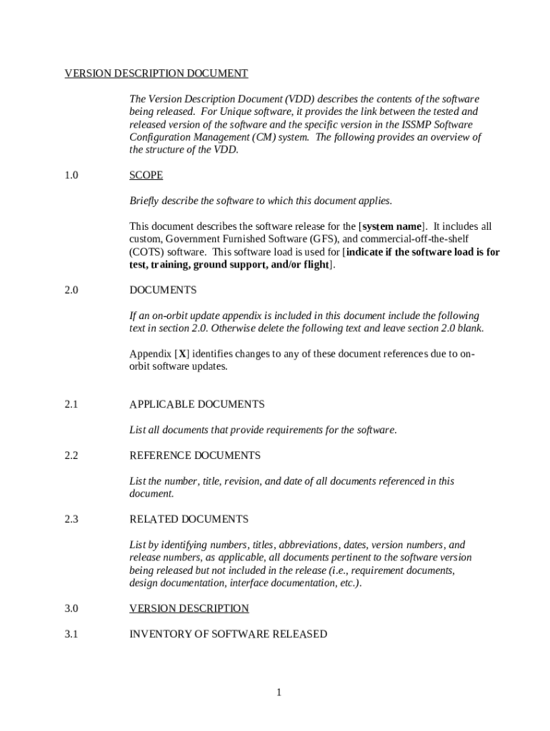ISSMP Version Description Document Template Doc Template | pdfFiller