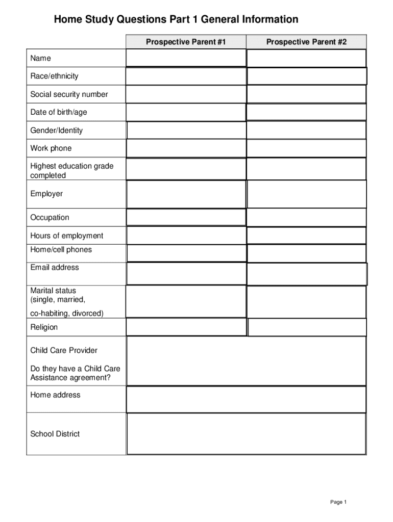 Fillable Online A Complete List of Adoption Home Study Questions Fax ...