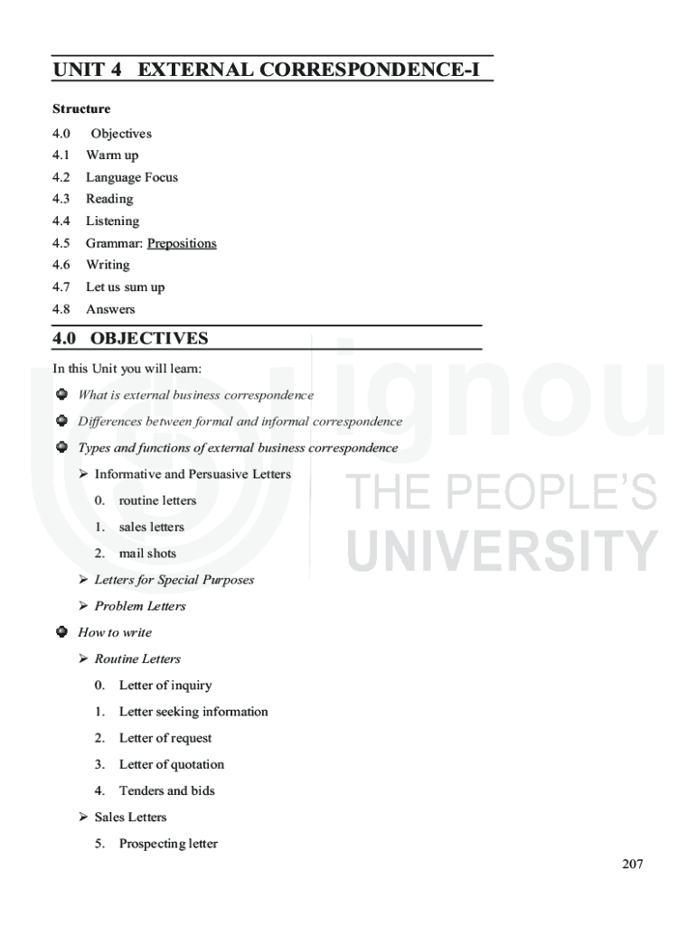 Fillable Online egyankosh ac UNIT 4 EXTERNAL CORRESPONDENCE-I Fax Email Print - pdfFiller
