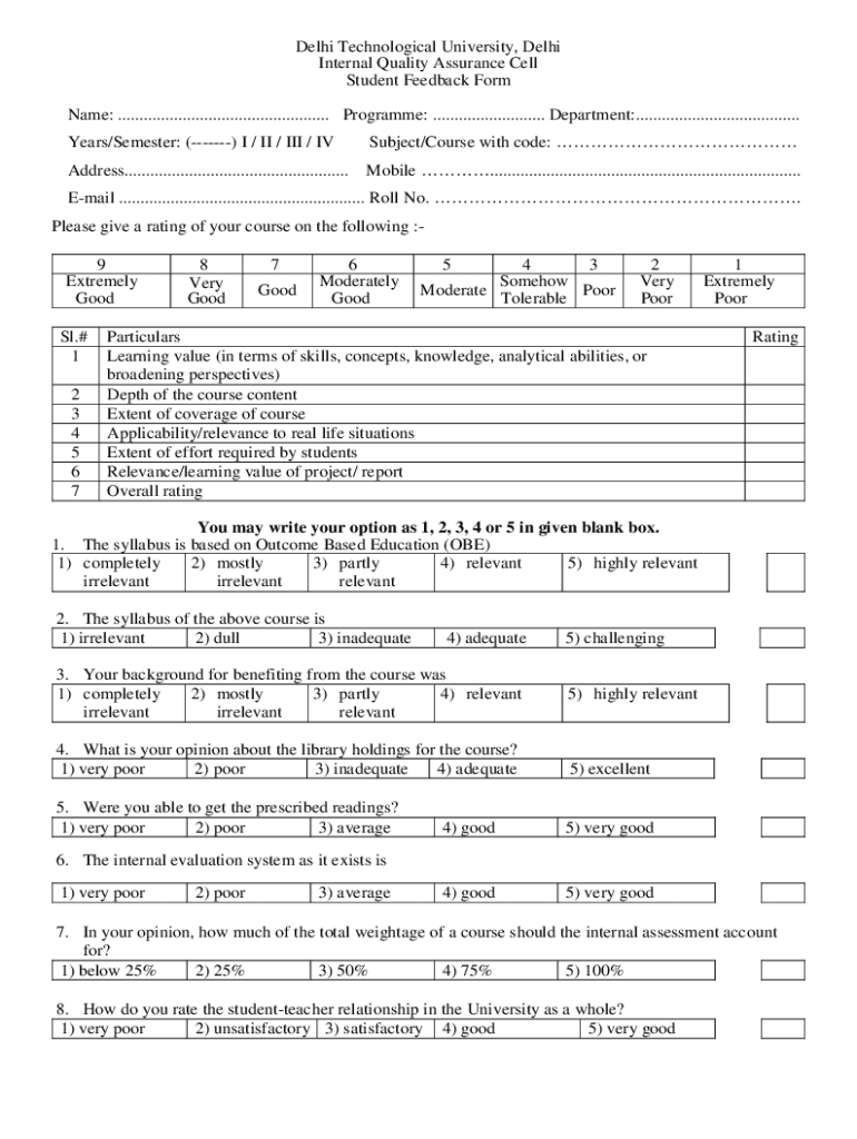 Fillable Online dtu ac Internal Quality Assurance Cell (IQAC) University of Delhi Fax Email ...