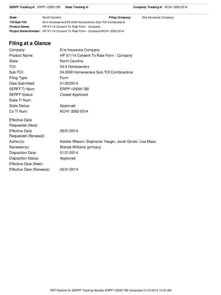 Fillable Online SERFF Tracking #: ERPP-129381780 Fax Email Print - pdfFiller