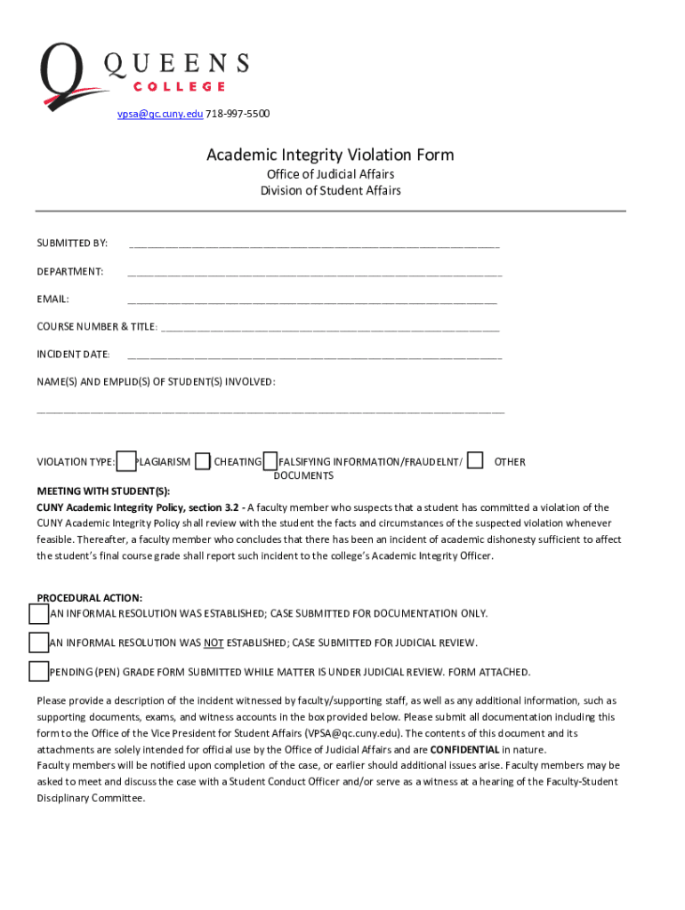 Fillable Online Academic Integrity - Student Conduct and Service Learning Fax Email Print ...