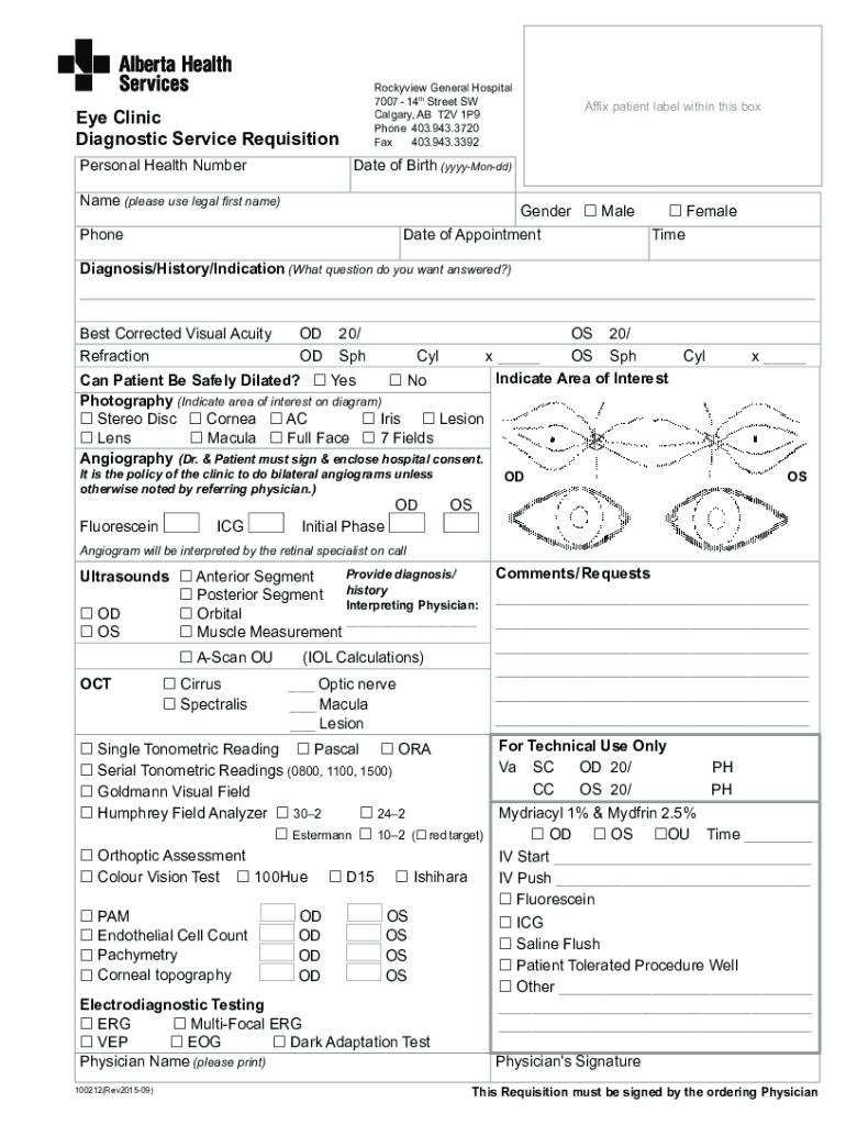 Fillable Online Eye Clinic Diagnostic Services Requisition Fax Email ...