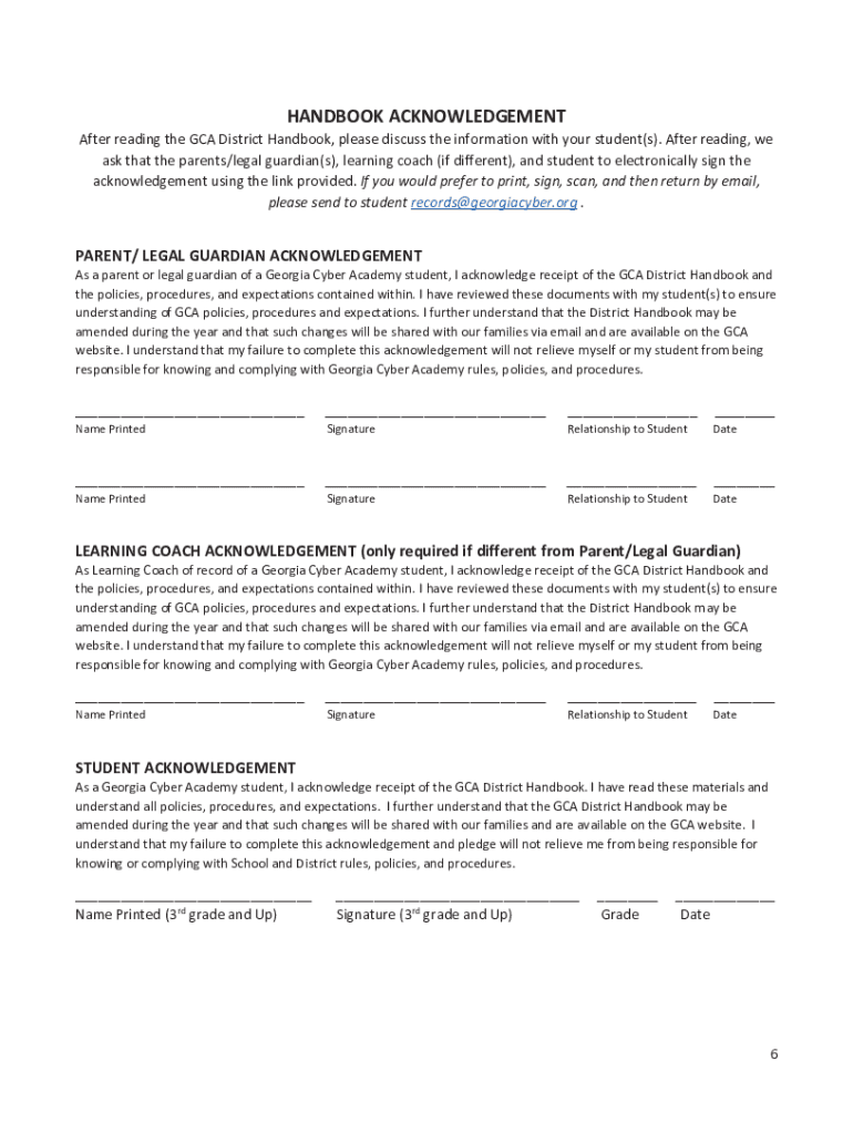 Fillable Online Chilton County Schools Handbook Acknowledgement Form ...