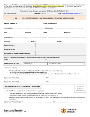 Fillable Online nt gov NT Tertiary Fare Reimbursement Scheme claim form ...