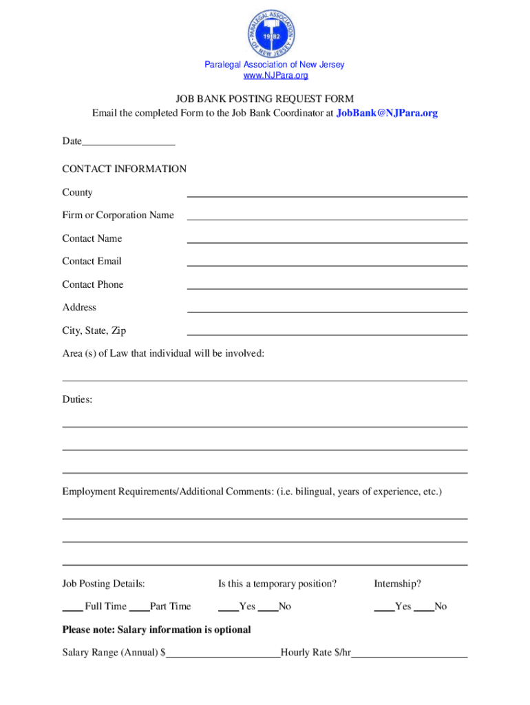 Fillable Online job bank posting request form Fax Email Print - pdfFiller