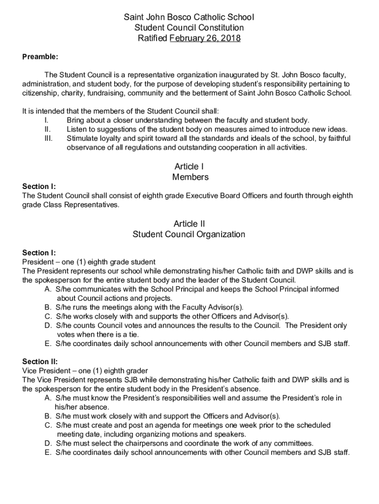 Fillable Online Saint John Bosco Catholic School Student Council ...