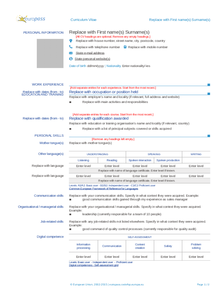 Europass CV.doc - Curriculum Vitae PERSONAL INATION... Doc Template ...
