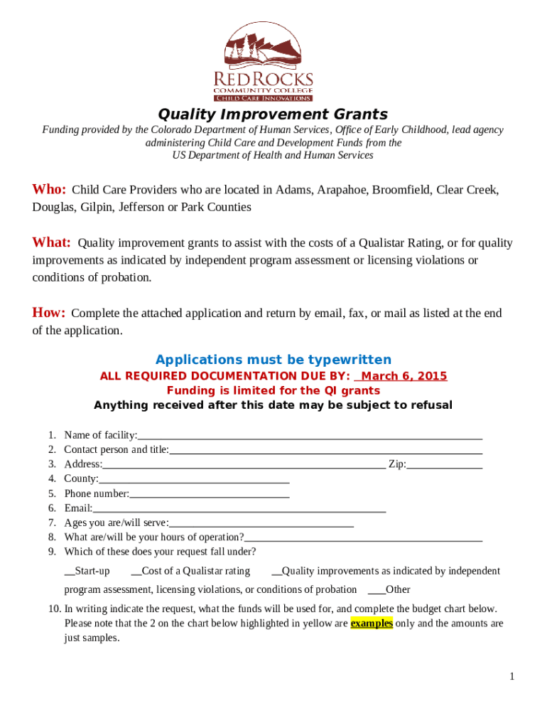 Quality Improvement Grants Doc Template | pdfFiller