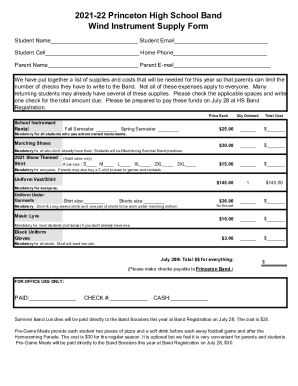 Fillable Online Elementary Beginning Band Registration Form Fax Email ...