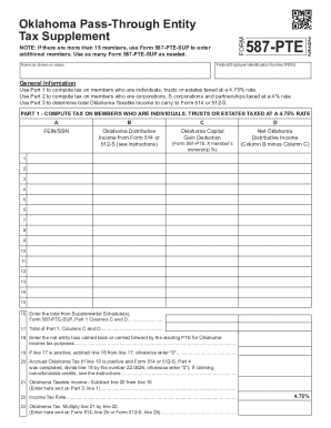 Fillable Online 2022 Form 587-PTE Oklahoma Pass-Through Entity Tax ...