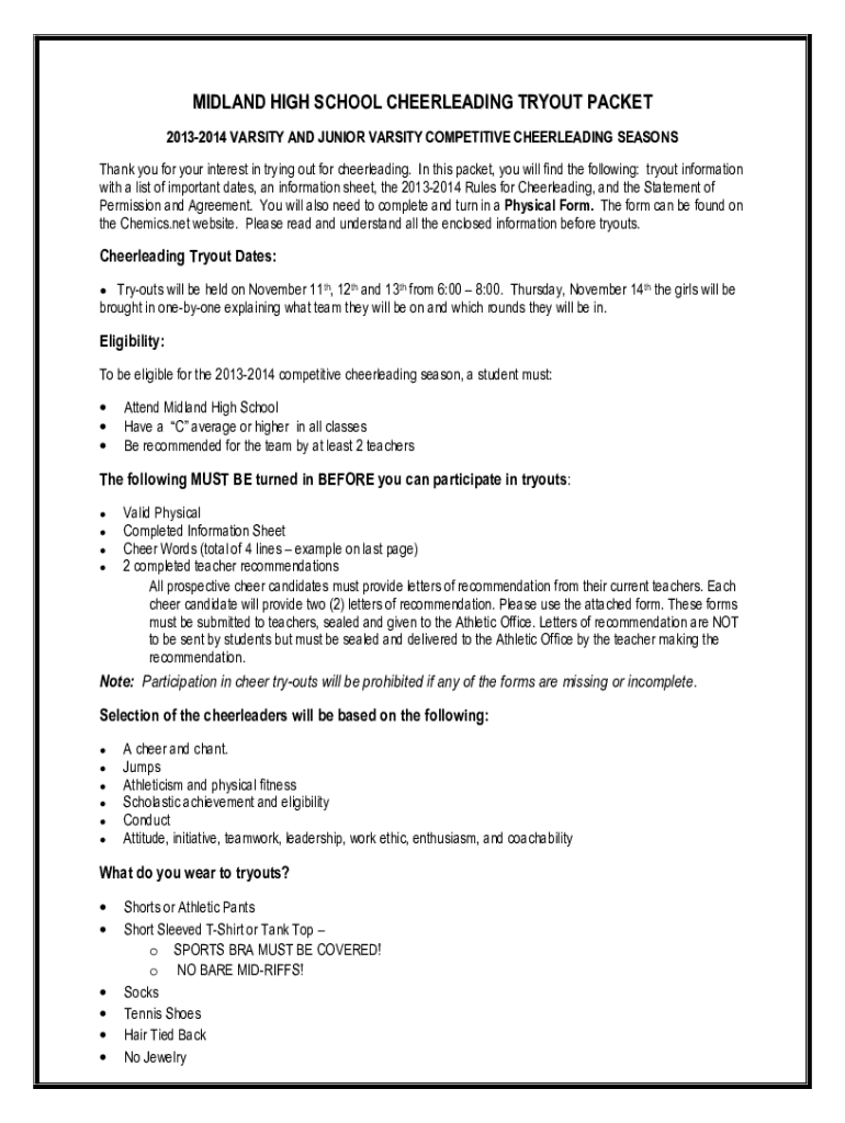 Fillable Online Competitive Cheer Tryout packet Fax Email Print - pdfFiller