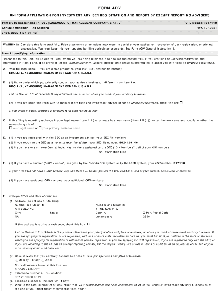 Fillable Online Primary Business Name: KROLL (LUXEMBOURG) MANAGEMENT ...