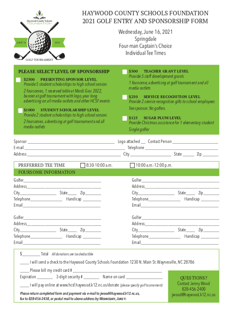 Fillable Online hes haywood k12 nc 2021 GOLF ENTRY AND SPONSORSHIP FORM ...