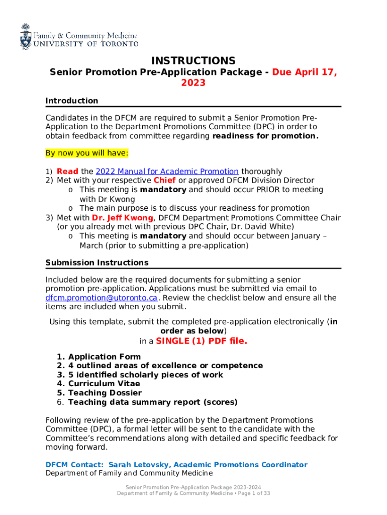 DFCM 2022-2023 Senior Promotion APPLICATION ... - dfcm utoronto Doc ...
