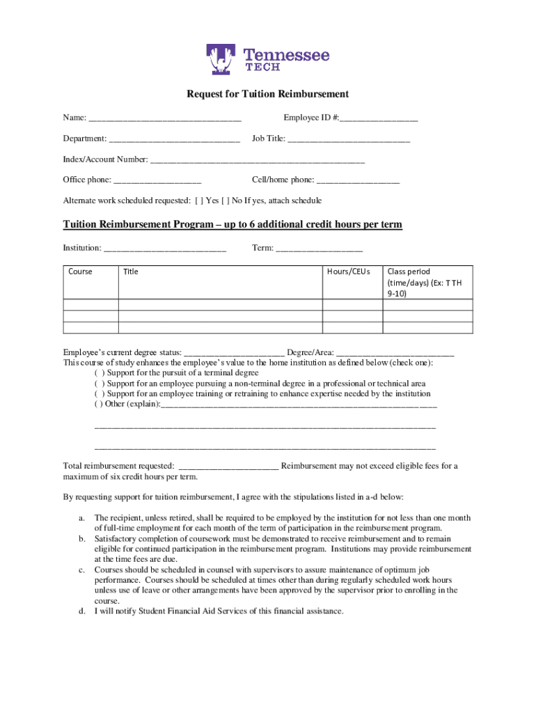 Fillable Online Tuition Reimbursement Request Form Name Fax Email Print ...