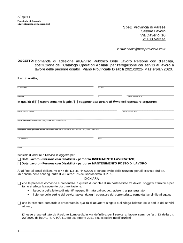 Fac simile per la compilazione della domanda da redigersi ... Doc ...