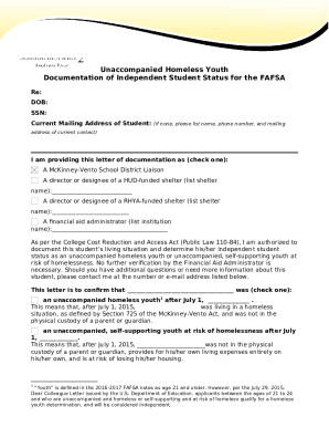 NC Unaccompanied Homeless Youth Verification Doc Template | pdfFiller