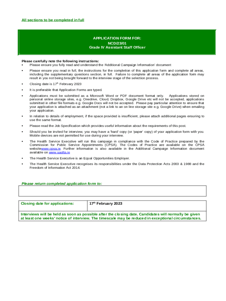 Grade IV Assistant Staff Officer Doc Template | pdfFiller