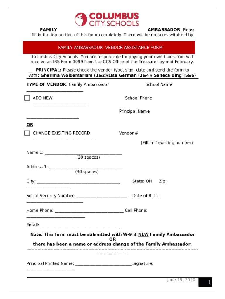 family ambassador- vendor assistance Doc Template | pdfFiller