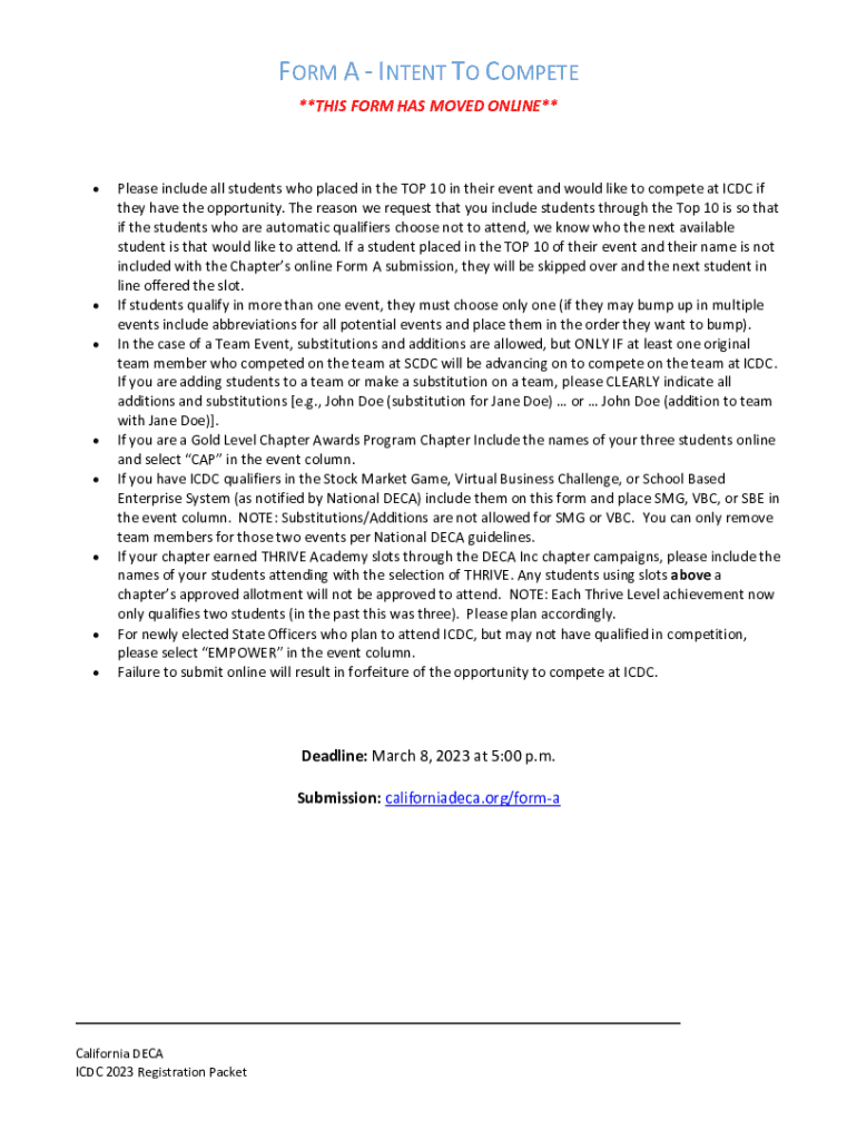 Fillable Online FORM A- INTENT TO COMPETE Fax Email Print - pdfFiller