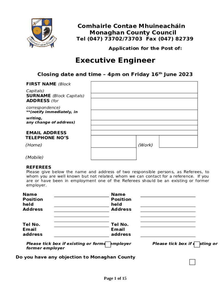 Executive Engineer Application Doc Template | pdfFiller