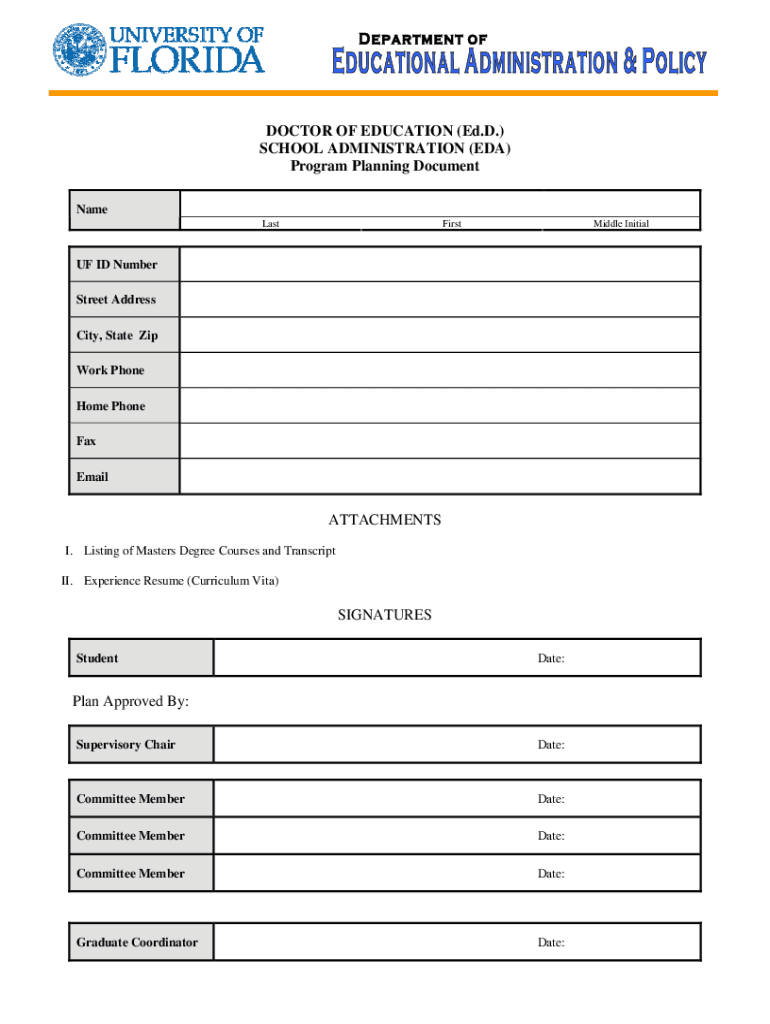 Fillable Online education ufl Ed.D. in Educational Administration, Emphasis in PK-12 ... Fax ...