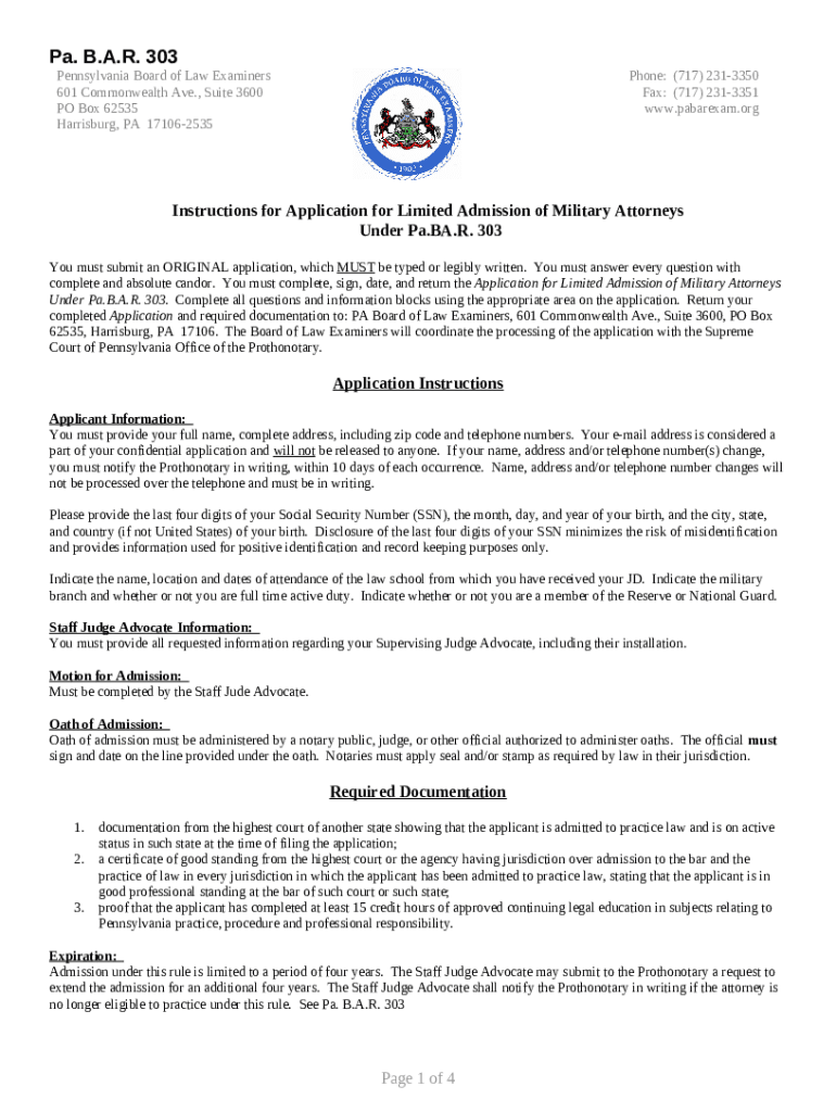 Application under Pa. B.A.R. 303. Application under Pa. B.A.R. 303 Doc ...