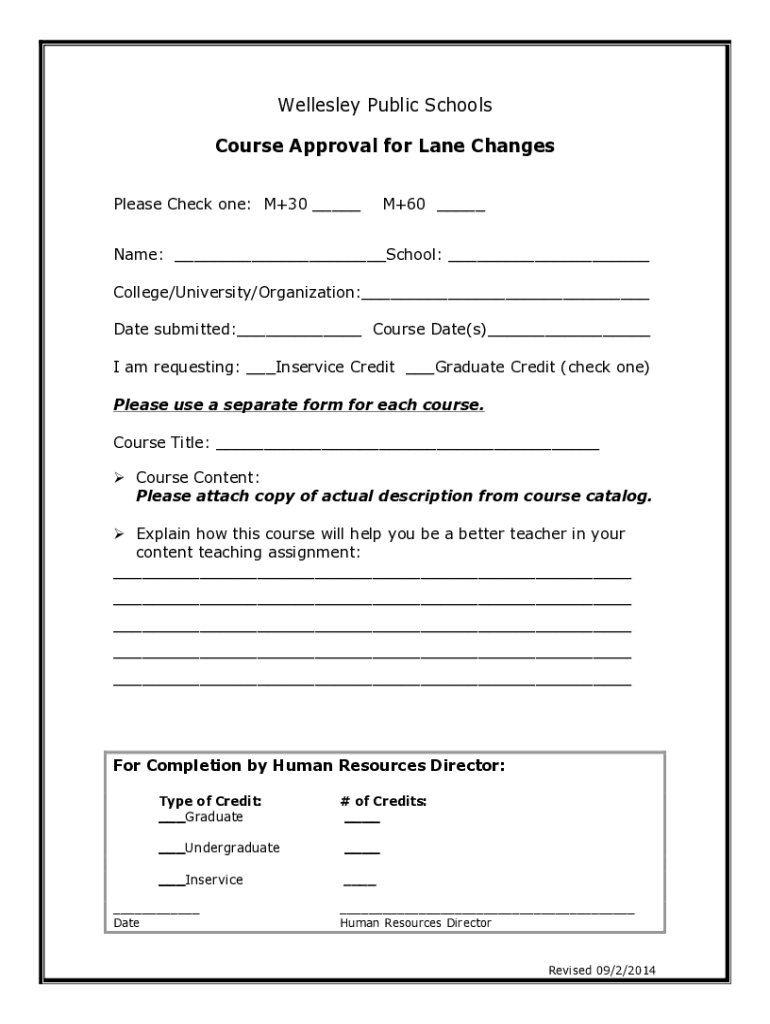 Fillable Online app smartedu Wellesley Public Schools Course Approval for Lane Changes Fax Email ...