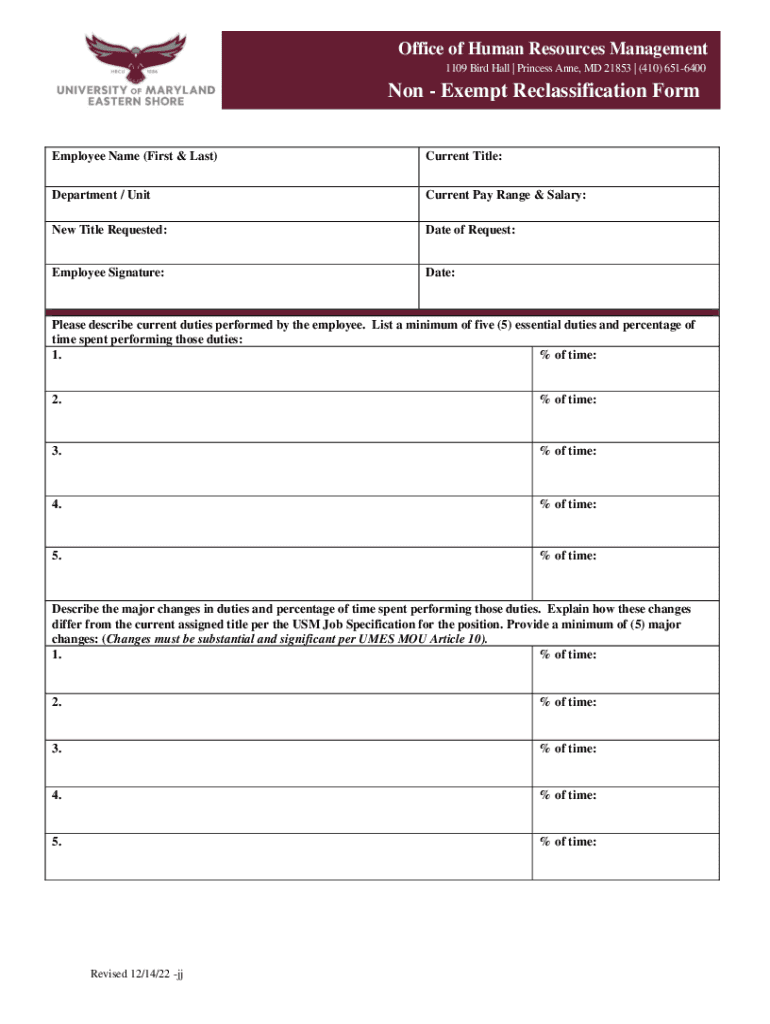 Fillable Online Non Exempt Reclassification form Fax Email Print ...