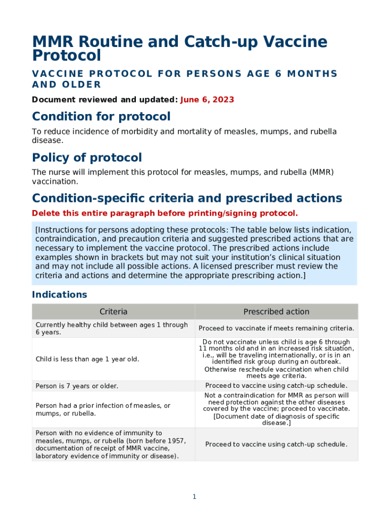 MMR Routine and Catch-up Vaccine Protocol. MMR Routine and Catch-up ...