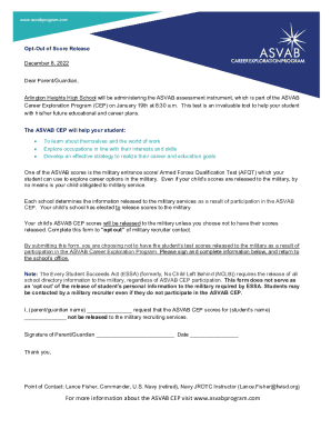 Fillable Online Asvab CEP Opt Out Letter - Opt-Out of Score Release ...