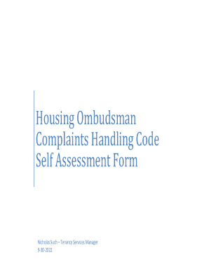 Fillable Online Housing Ombudsman Complaints Handling Code Self ...