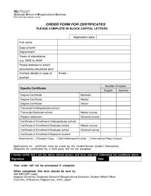 Fillable Online ORDER FORM FOR CERTIFICATES Fax Email Print - pdfFiller