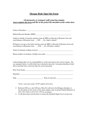 Fillable Online Morgue Body Sign Out Form Fax Email Print - pdfFiller