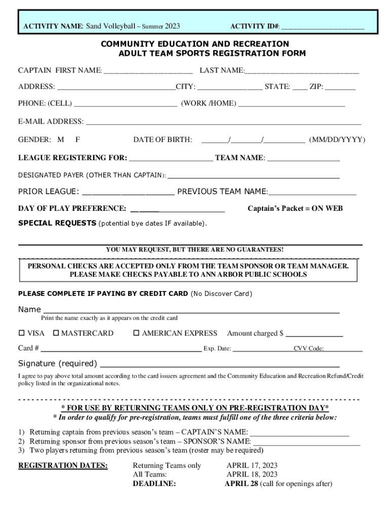 Fillable Online Intramural Sports Schedule and Event Registration Fax ...