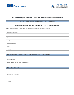 Fillable Online Application Form for Erasmus Staff Training Mobility Fax Email Print - pdfFiller