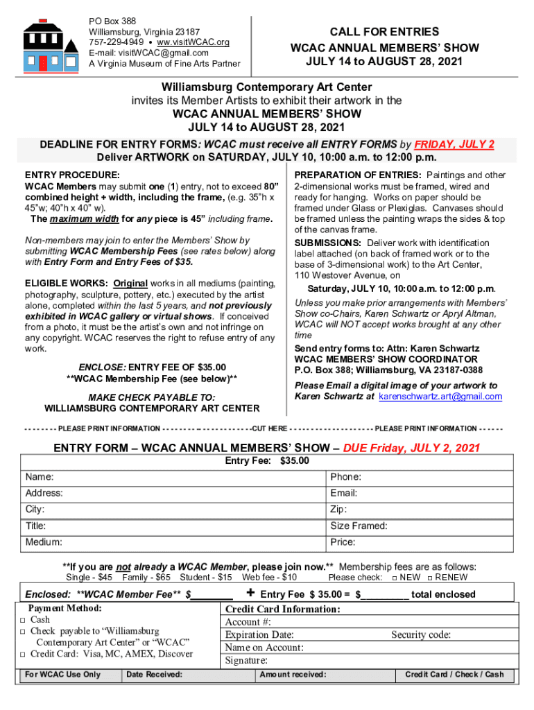 Fillable Online Plan Your Visit - Williamsburg Contemporary Art Center Fax Email Print - pdfFiller